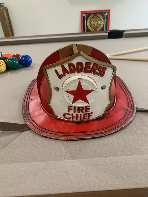 VINTAGE REPLICA METAL LADDER 55 FIRE CHIEF Fireman Hat Helmet Wall Art ...