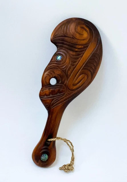 VINTAGE MAORI TIKI Handcarved Wooden Patu War Club New Zealand Tribal ...