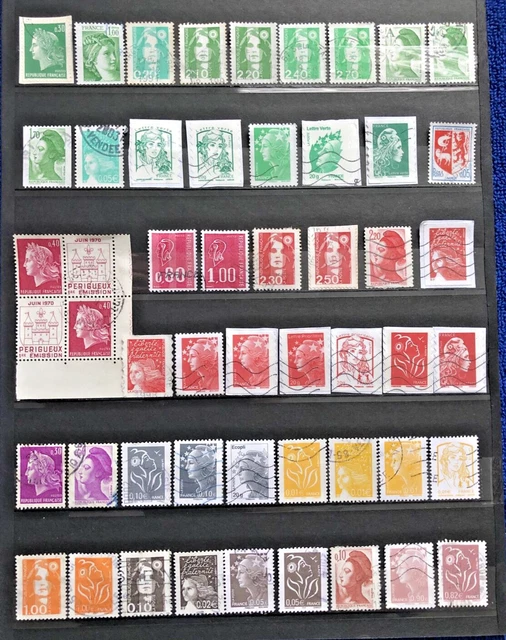 LOT 52 TIMBRES courants oblitérés et tous différents de France, voir ...