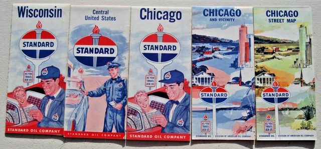 8 VINTAGE STANDARD OIL Road Maps & 1 Conoco Oil 1950s 1960s Lot Chicago ...