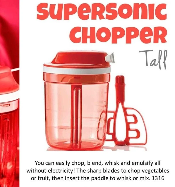TUPPERWARE TALL SUPERSONIC Chopper System Mix fouet Chop Prep / rouge 3 ...