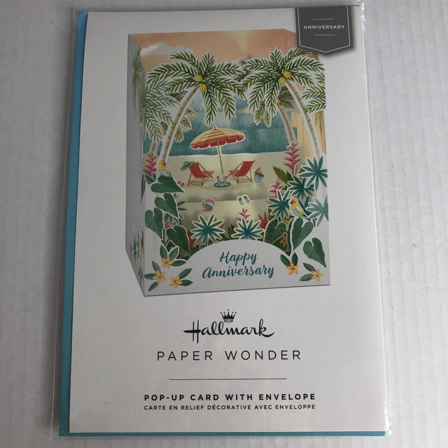 HALLMARK PAPER WONDER-HAPPY Anniversary POP-UP card palm trees beach ...