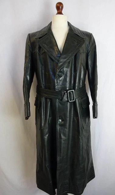 VINTAGE WW2 GERMAN Officer Ss Gestapo Horsehide Leather Trench Coat 40 ...