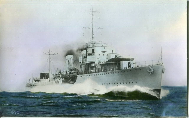 HMS ANTELOPE (1929) Royal Navy WW2 A-class destroyer old colourised RP ...