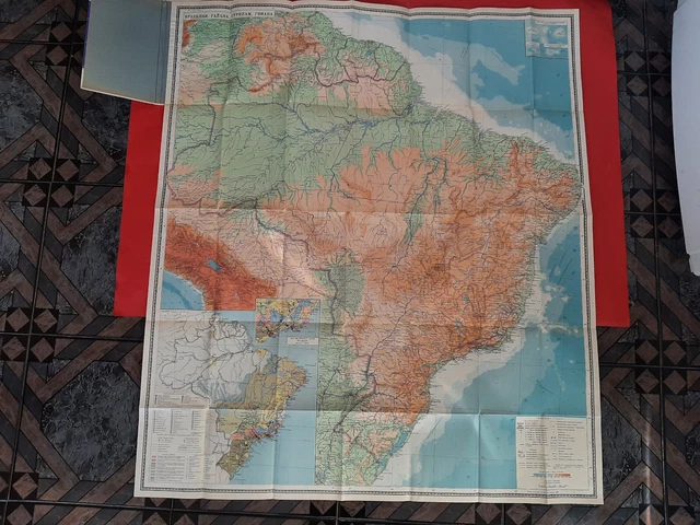 VINTAGE OLD COLLECTIBLE Map of South America,Russian lang,930mm/1000mm ...