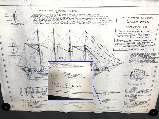 4-MASTED SCHOONER SALLY WREN Vtg Model Ship Blueprints-Plan Edward ...