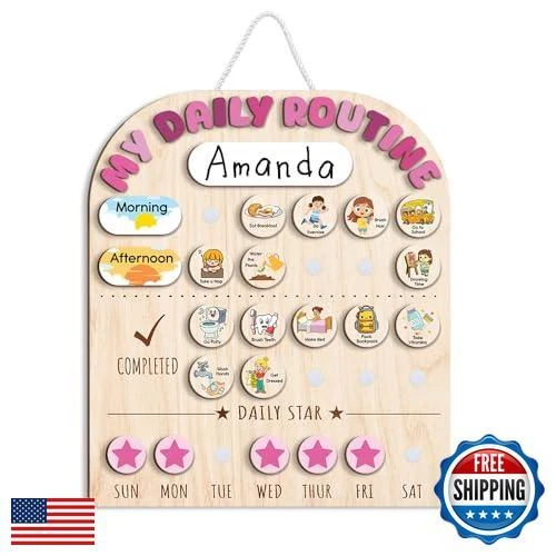 WOODEN DAILY ROUTINE for Kids, Chore Chart for Toddler, Daily ...