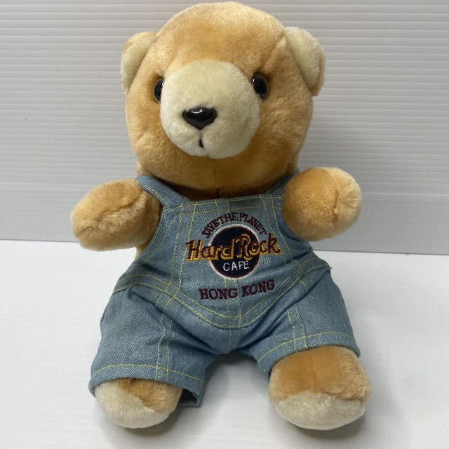 HARD ROCK CAFE Teddy Bear Toy Hong Kong Denim Overalls 22cm Tall ...