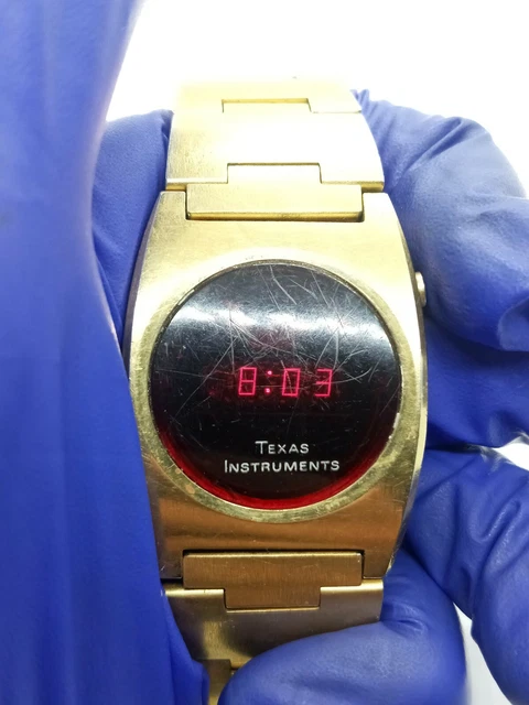 TEXAS INSTRUMENTS, MODEL 101, Red LED Men's Watch, Gold Tone, New ...