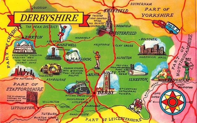MAP OF DERBYSHIRE England Postcard Unposted £5.90 - PicClick UK