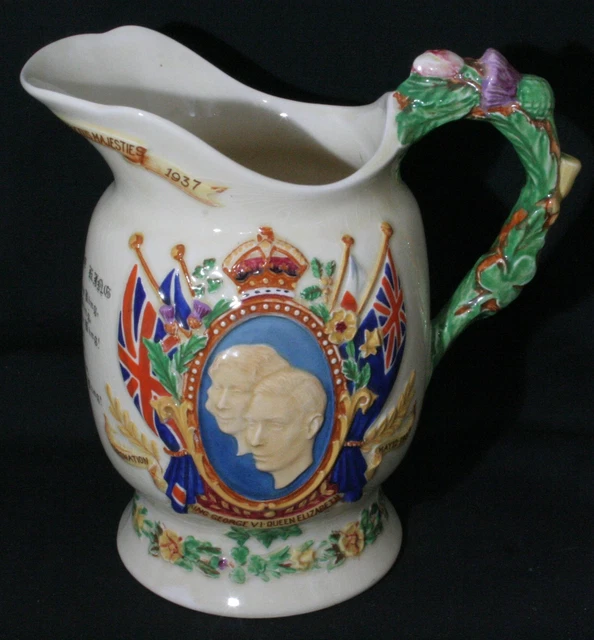 ANTIQUE CROWN DEVON Fieldings Musical Jug - King George VI - 8" Height ...