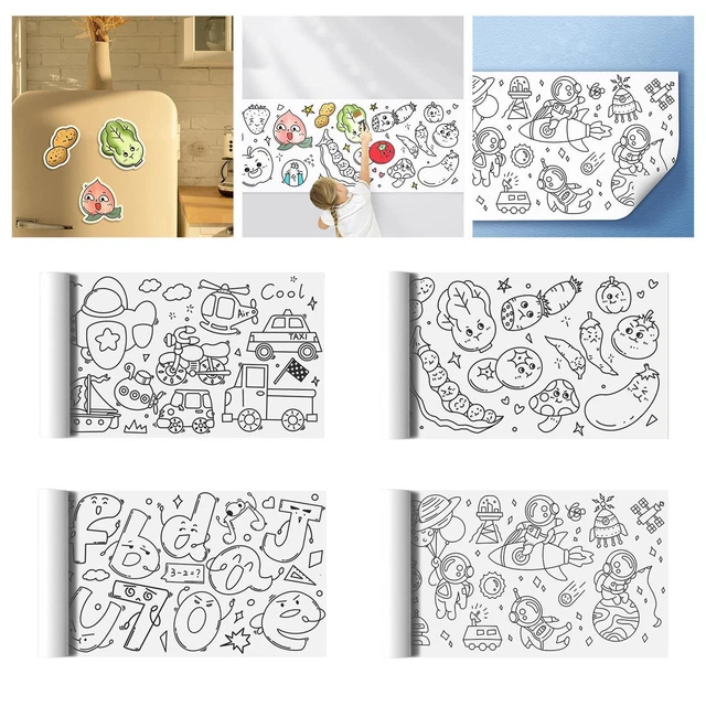 KIDS COLORING PAPER Roll Colorable Wall Coloring Stickers DIY Art ...