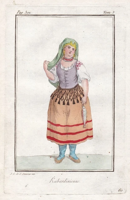 KABARDIN KABARDINS RUSSIE Costumes Gravure sur Cuivre Costume Engraving ...