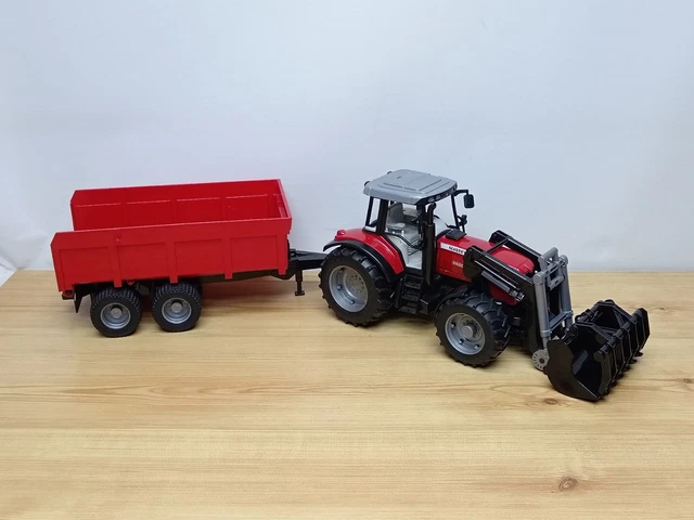 BRUDER MASSEY FERGUSON 7480 Toy Tractor With Forks & Trailer - Used Condition £22.99 - PicClick UK