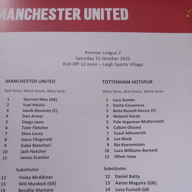 8 MANCHESTER UNITED Teamsheets u21s , WSL , Champions League Season ...