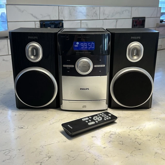 PHILIPS MICRO SYSTEM MC147 CD/Cassette/Radio/AUX -Silver/Grey & Remote ...
