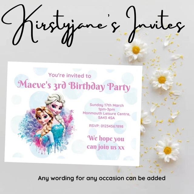 BIRTHDAY PARTY INVITATIONS invites Personalised Disney Frozen Elsa Ana ...