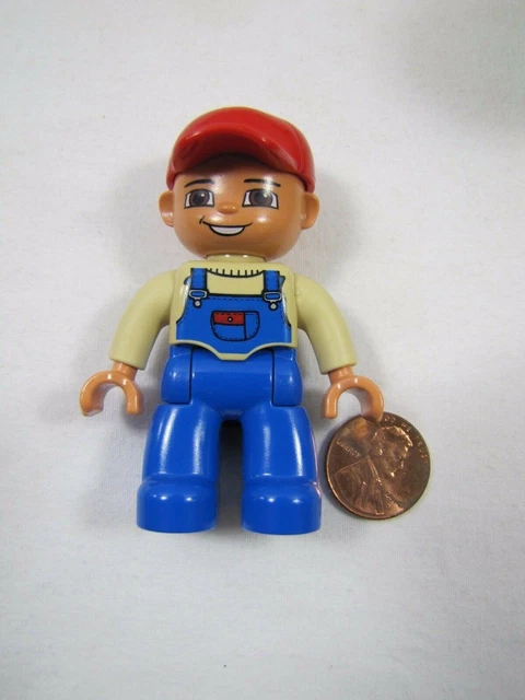 LEGO DUPLO DAD VATER MANN GUY blaue Overalls roter Hut BAUERNFIGUR ...
