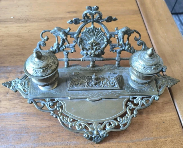ENCRIER BRONZE STYLE fin Renaissance Signé "Liers" Coquille dauphin ...