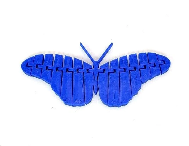 3D PRINTED ARTICULATED Jointed Flexi 6" Blue Plastic Butterfly Fidget ...