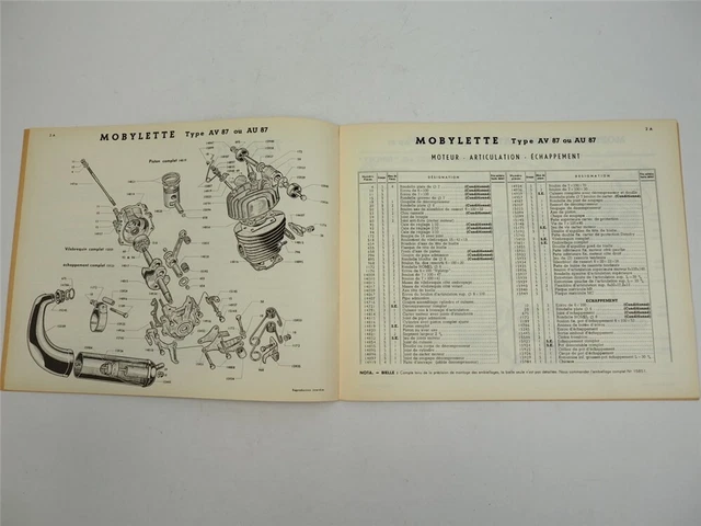 MOTOBECANE MOBYLETTE AV AU 87 liste de pièces détachées pièces ...