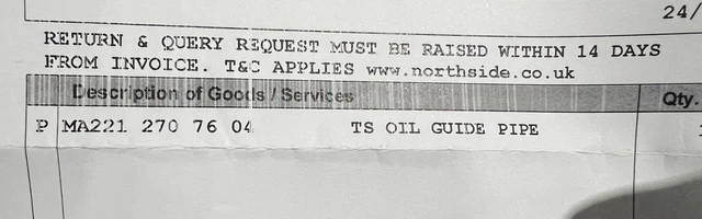 BRAN NEW GENUINE Mercedes-Benz Oil Guide Pipe A2212707604 £20.00 ...