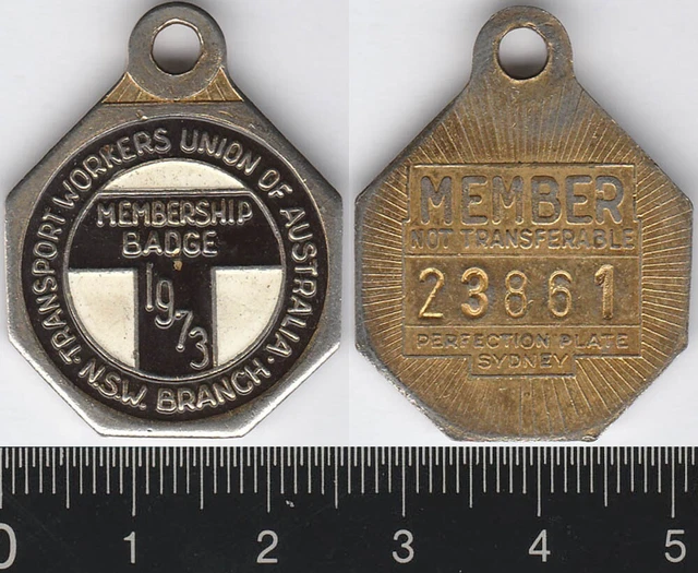 AUSTRALIA: UNION BADGE. 1973 Membership Badge 23861 Transport Workers ...