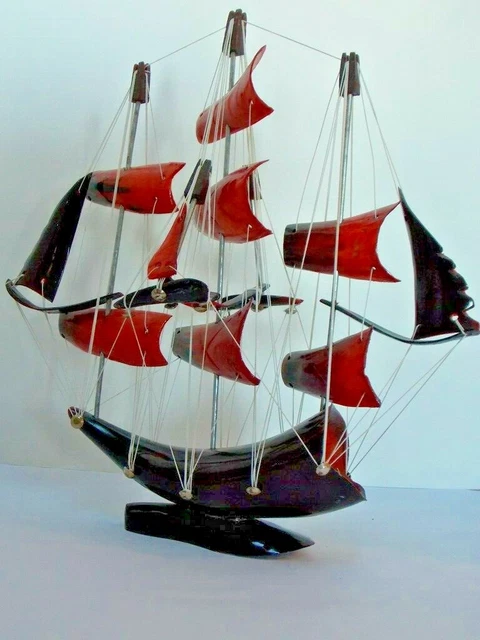 SAILING SHIP REPLICA Model Horn Unique Color Motif 35cm - 13 3/4" High ...