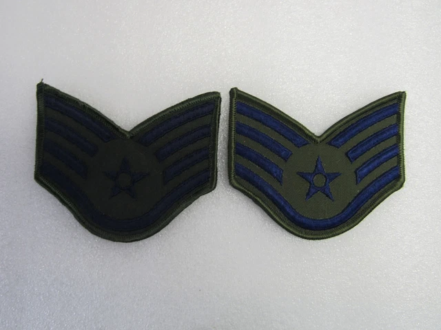US AIR FORCE Enlisted Staff Sergeant E-5 Rank Blue On OD Green Patch ...