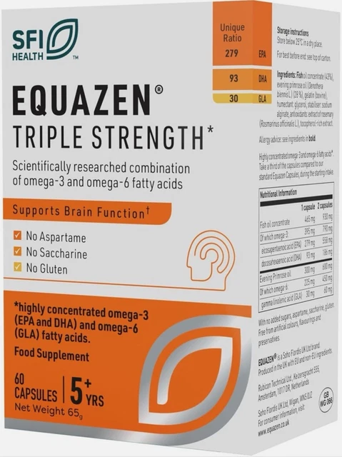 EQUAZEN TRIPLE STRENGTH Omega-3 & Omega-6 Fatty Acids, 60 Capsules (New ...