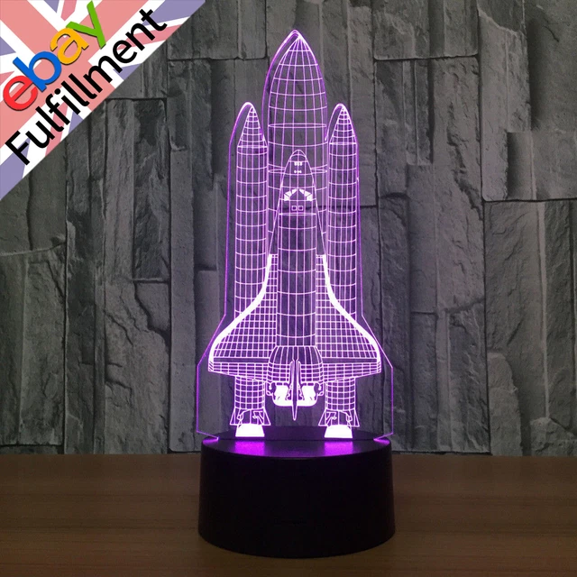 5V 3D SPACE Rocket Night Light 7-Color Changing With Remote Control ...