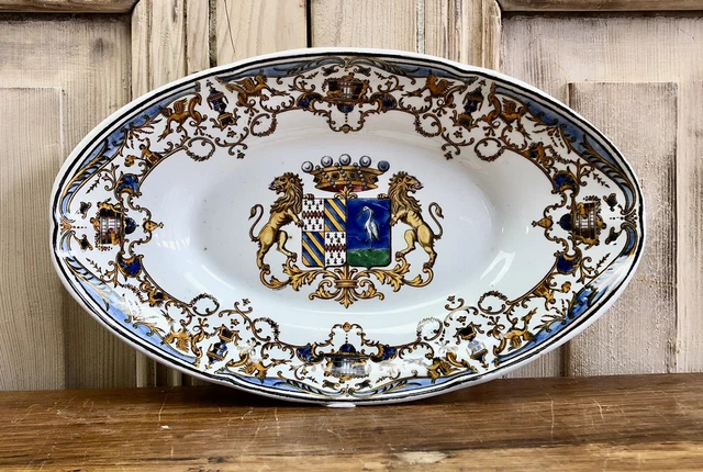 ANCIEN GRAND RAVIER Gien Enfants Au Pressoir Dionysos 1871/1875 Blason ...