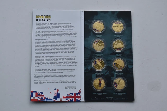 D-DAY 75TH ANNIVERSARY Operation Overlord - 8x 50p Shaped Gold Plated ...