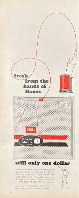 VINTAGE PRINT AD Hanes Men's Underwear 1963 Magazine Ad Boxer Shorts ...