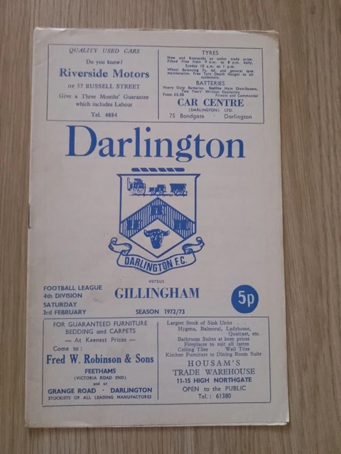 DARLINGTON V GILLINGHAM, Division Four, 1972/3 £2.23 - PicClick UK