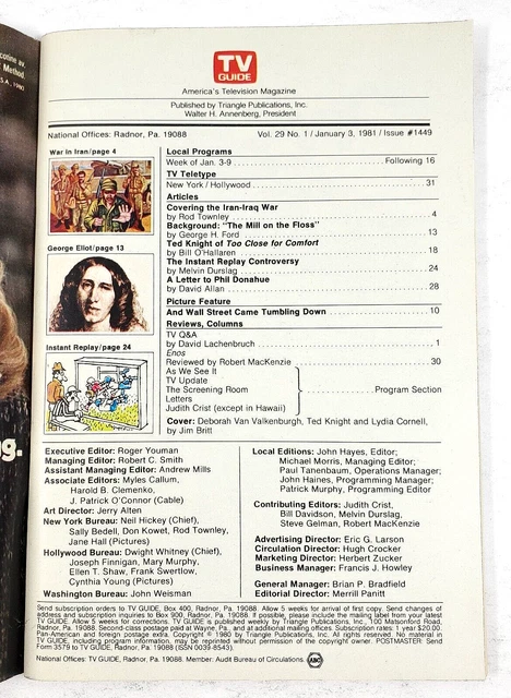 1981 TV GUIDE Jan 3-9 Too Close For Comfort Ted Knight Iran Iraq War No ...