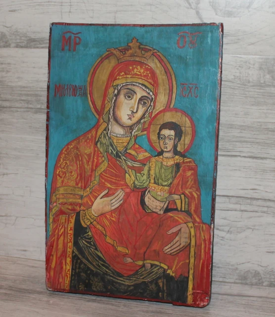 THE VIRGIN MARY Jesus Christ child Vintage Orthodox hand painted icon triptych £198.09 - PicClick UK