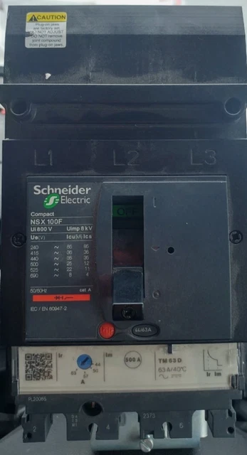SCHNEIDER 63 AMP 36kA TRIPLE POLE MCCB NSX100F CNXAE34063 TM63D £83.92 ...