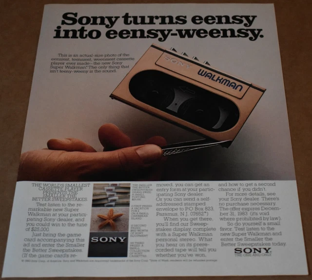 1983 PRINT AD Sony Walkman World's smallest Cassette Player Sweekstakes ...