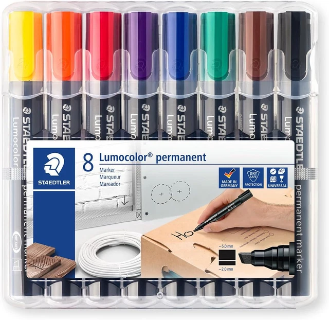 CHISEL TIP PERMANENT Markers 8 Pack, Assorted Colours, 350 WP8, Smudge ...
