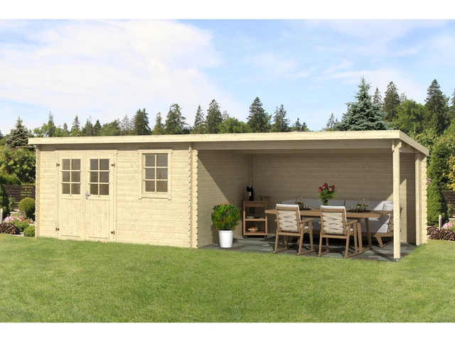 AIDA 800 BLOCKBOHLENHAUS, 28mm, Pultdach, 20.32m² - Naturbelassen EUR 2 ...