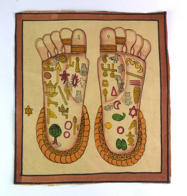 HINDOU RELIGIEUX SYMBOLE Vishnu-Pada Vishnu Empreintes Peinture Chiffon ...