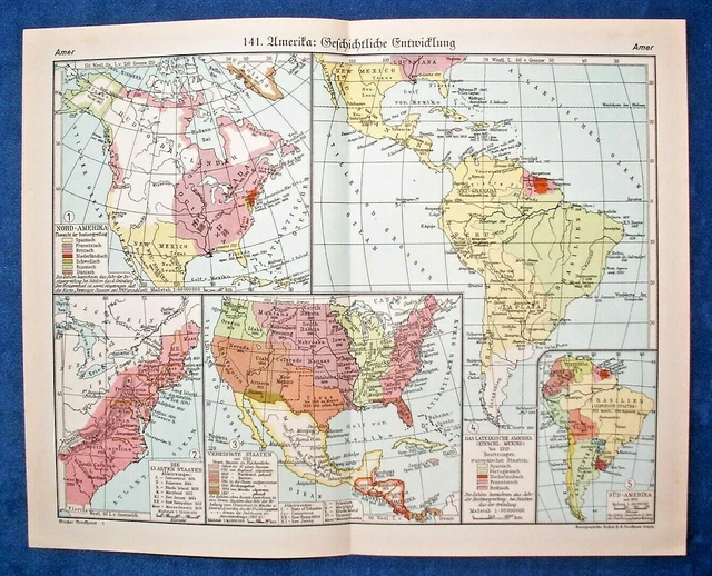 ANTIQUE 1931 AMERICA HISTORICAL MAP Geographic Map Original Book ...