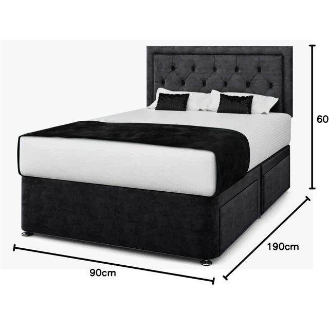 DBS RIO CHESTERFIELD Divan Bed + Memory Sprung Mattress + 24” Headboard ...