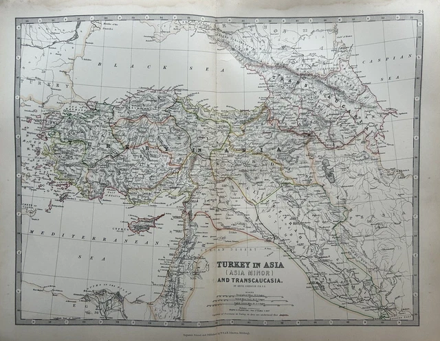 1884 TURKEY IN Asia Ottoman Empire Hand Coloured Antique Map by Johnston £19.99 - PicClick UK