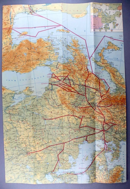 INTERFLUG AIRLINE ROUTE Map Europe Africa Middle East 1969 East Germany ...
