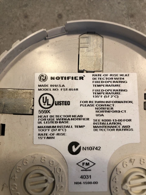 NOTIFIER HEAT Detector FST-851R Addressable Rate Of Rise With Fixed ...