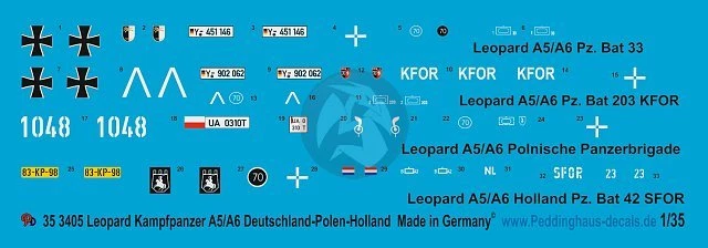 PEDDINGHAUS 1/35 LEOPARD 2A5 / 2A6 Tank Markings KFOR, Polish & Dutch ...