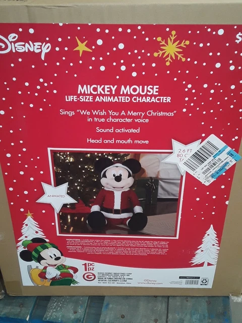 DISNEY GEMMY MICKY Mouse 2.6ft Tall Life Size Santa Animated Character ...