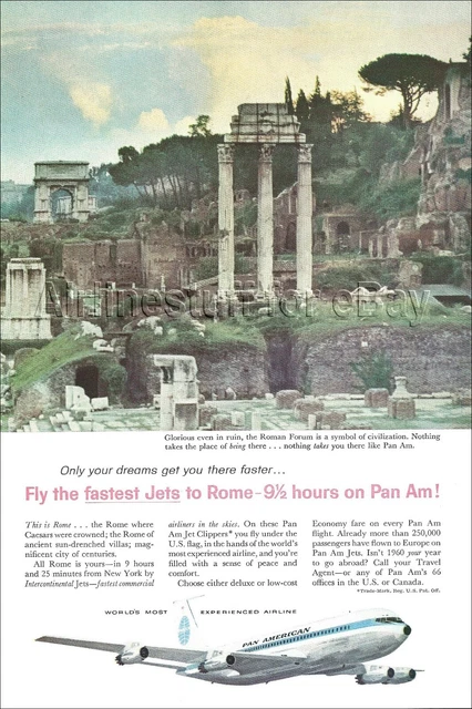 1960 PAN AM Airlines Boeing 707 Jet ad advert American World Airways ...